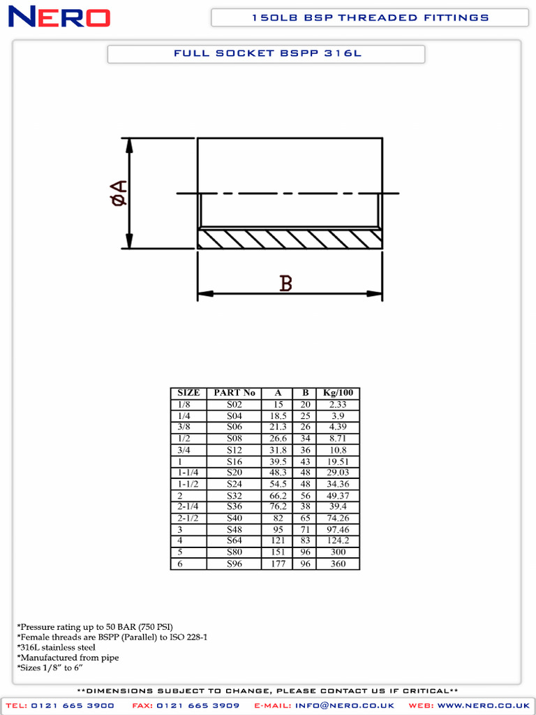 Full Socket BSPP Dimensions | PDF