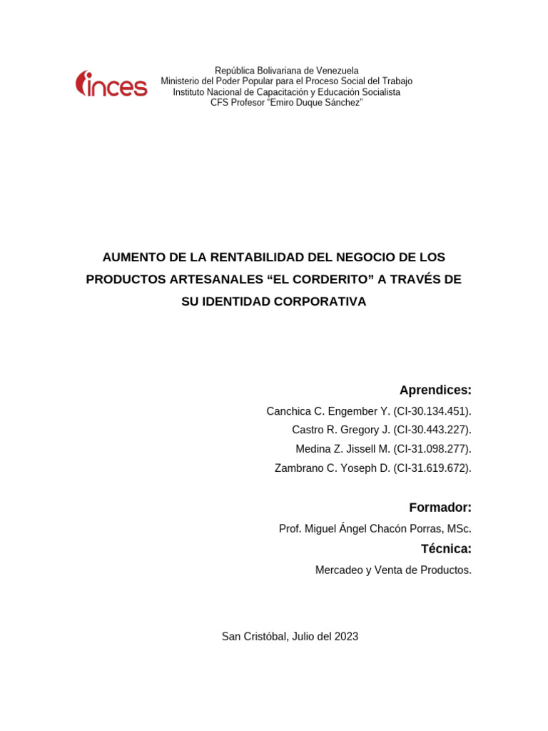 El Corderito-Mercadeo y Venta de Productos | PDF