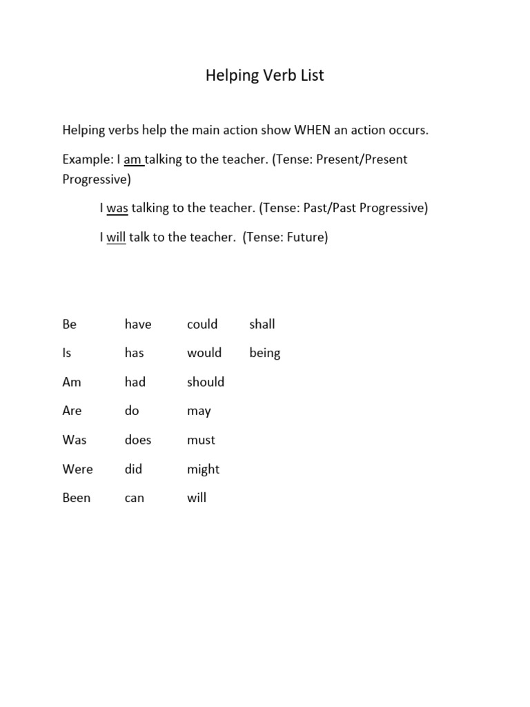 Helping Verb List | PDF