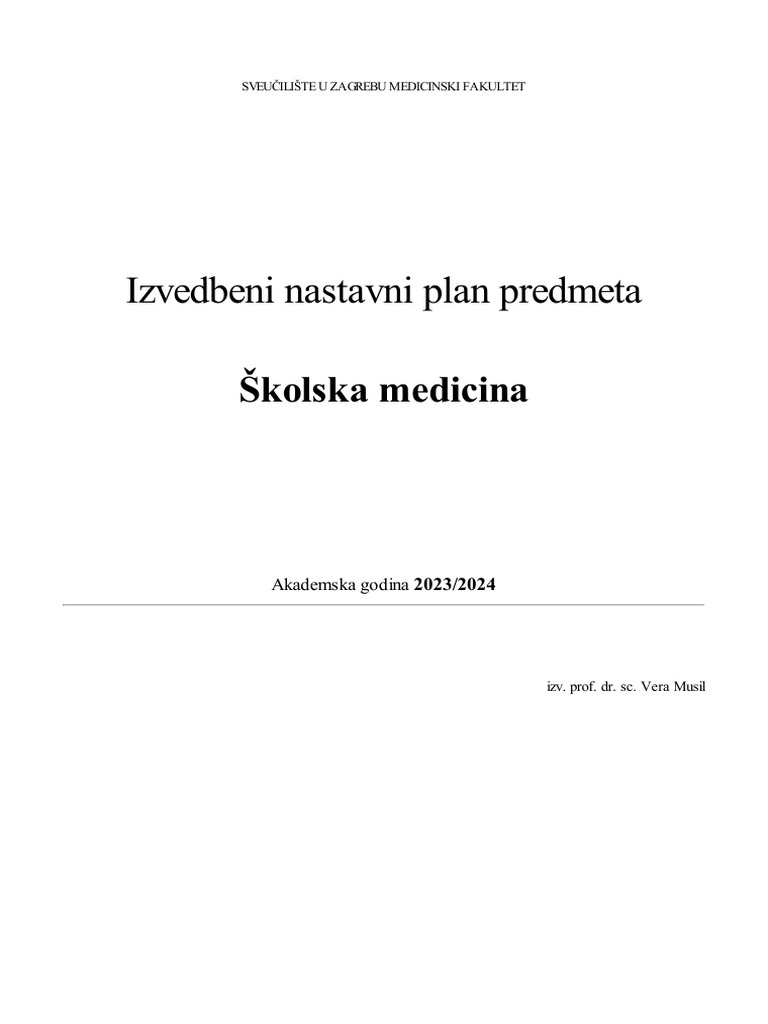 Izvedbeni Plan 2023-2024 Školska Medicina | PDF