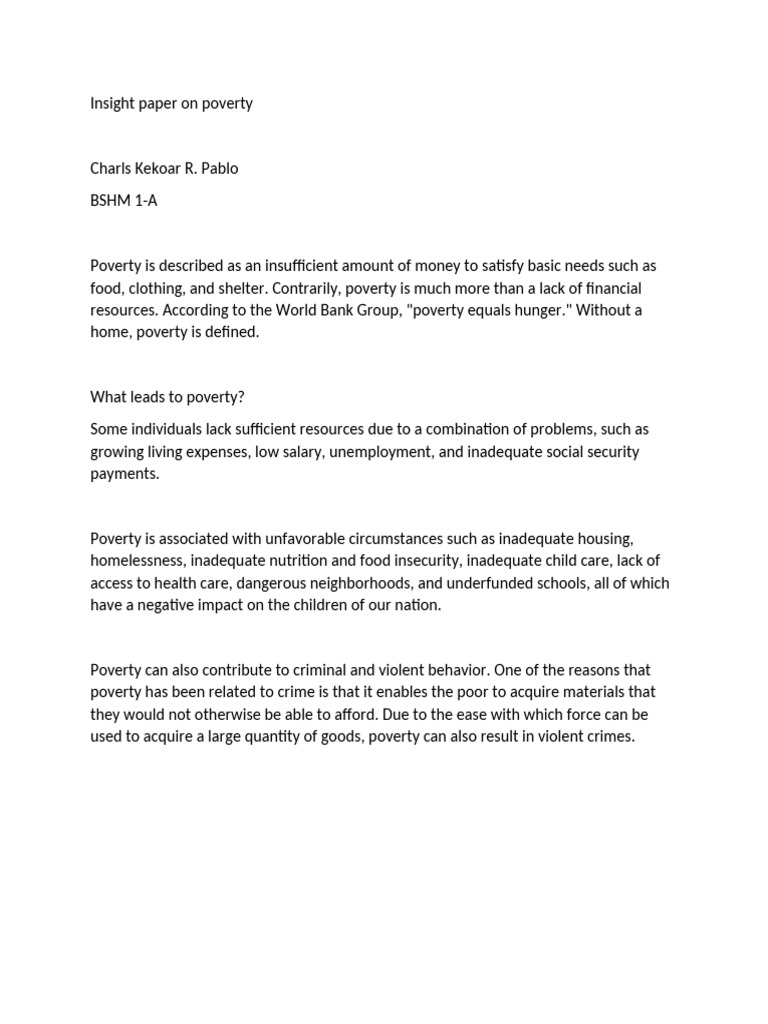 Insight Paper On Poverty | PDF