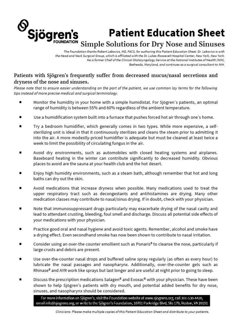 Dry Nose and Sinuses Patient Education Sheet | PDF