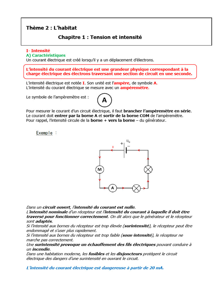 Cours de Physique Chimie Sur L'électricité 2nd | PDF