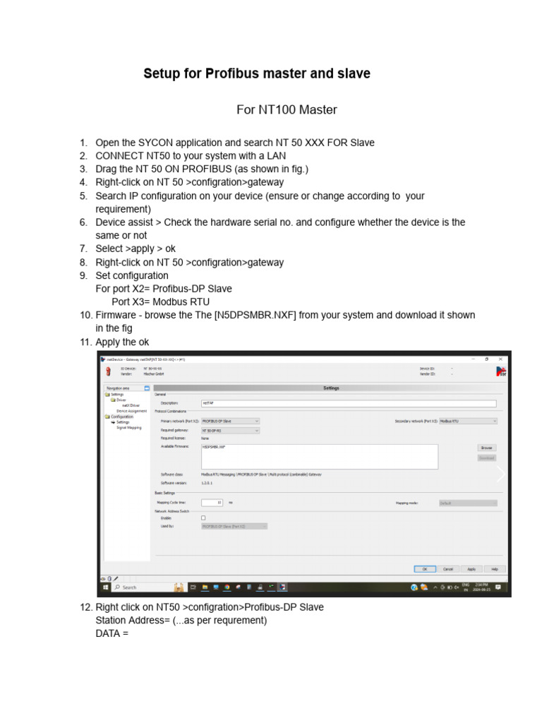 Setup for Profibus master and slave | PDF