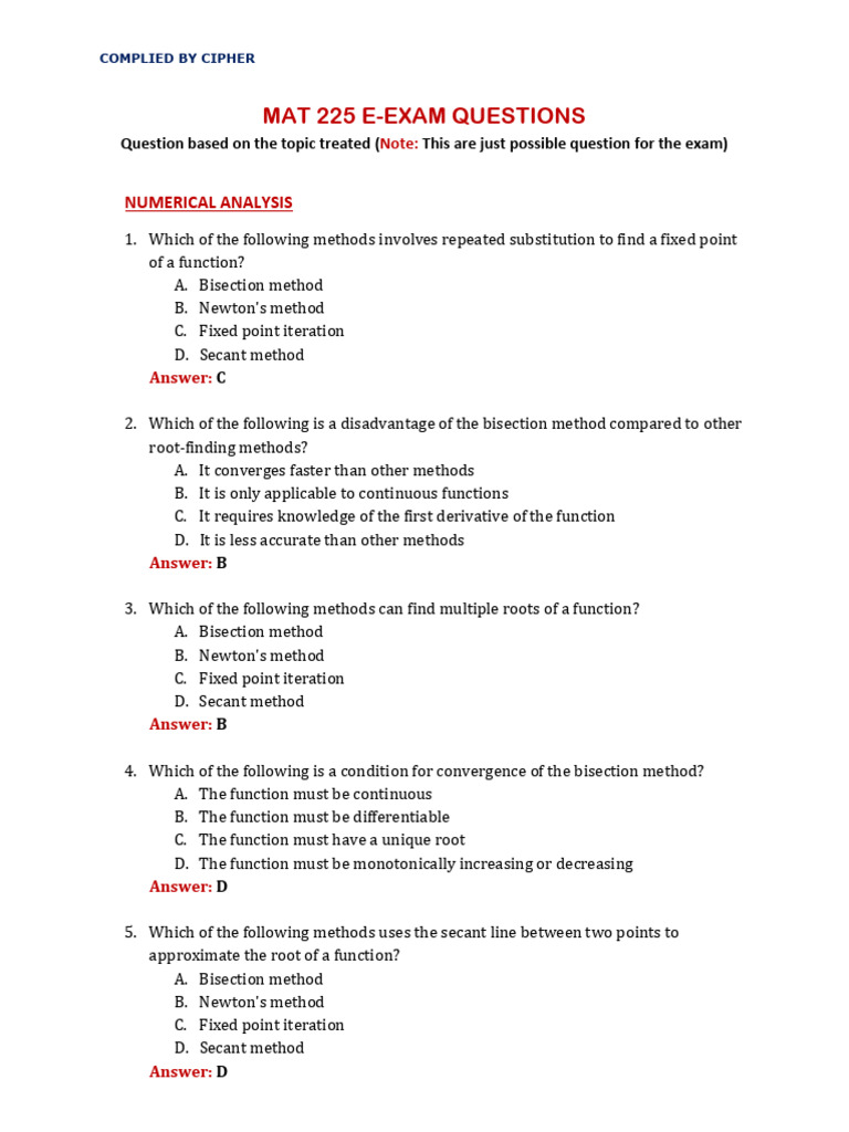 MAT 225 E-Exam Possible Question and Answer 2 | PDF