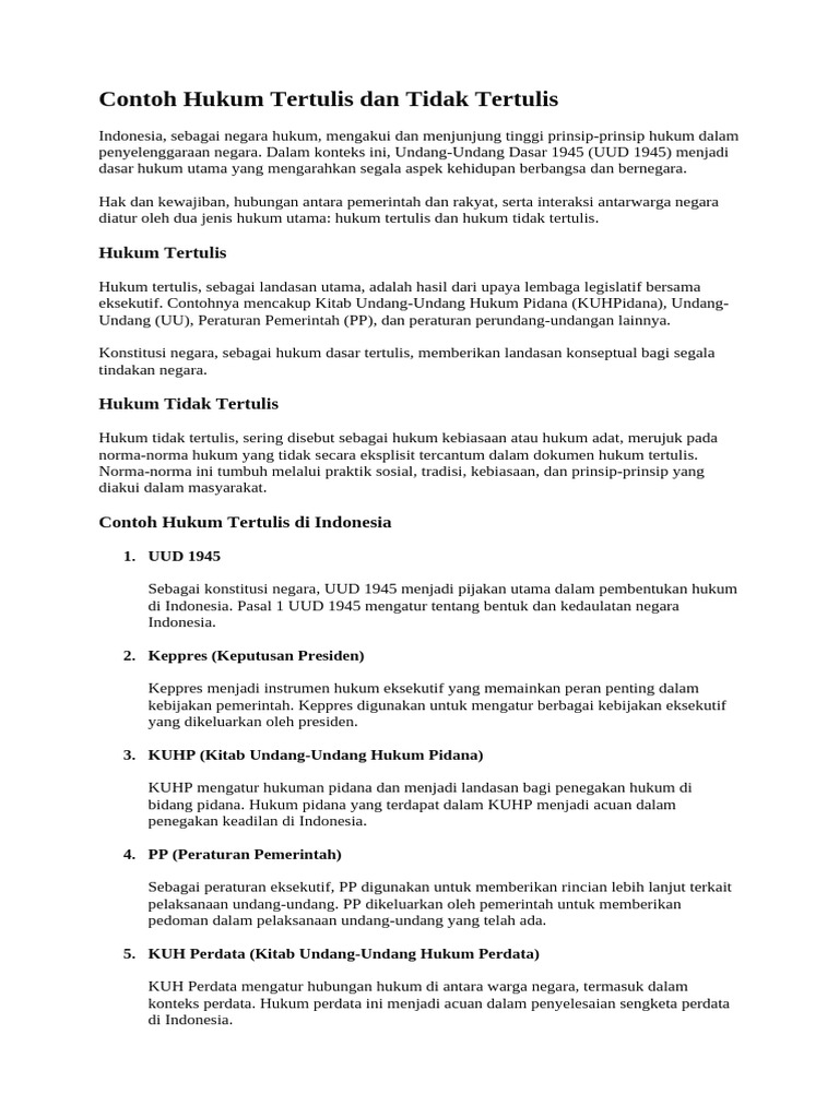 Contoh Hukum Tertulis Dan Tidak Tertulis | PDF | Politik
