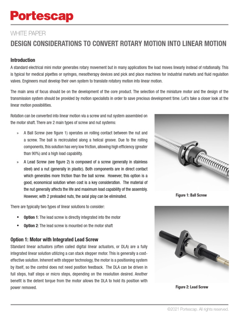 Design Considerations To Convert Rotary Motion Linear Motion | PDF