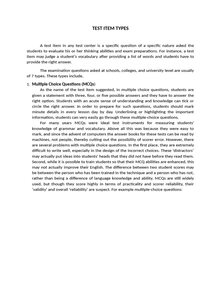 Test Item Types | PDF