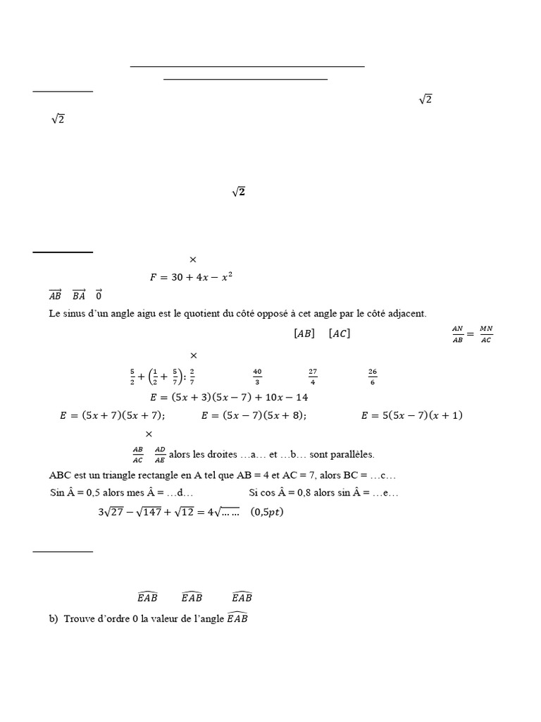 1er DST-MATHS 3eme 2023-2024 | PDF