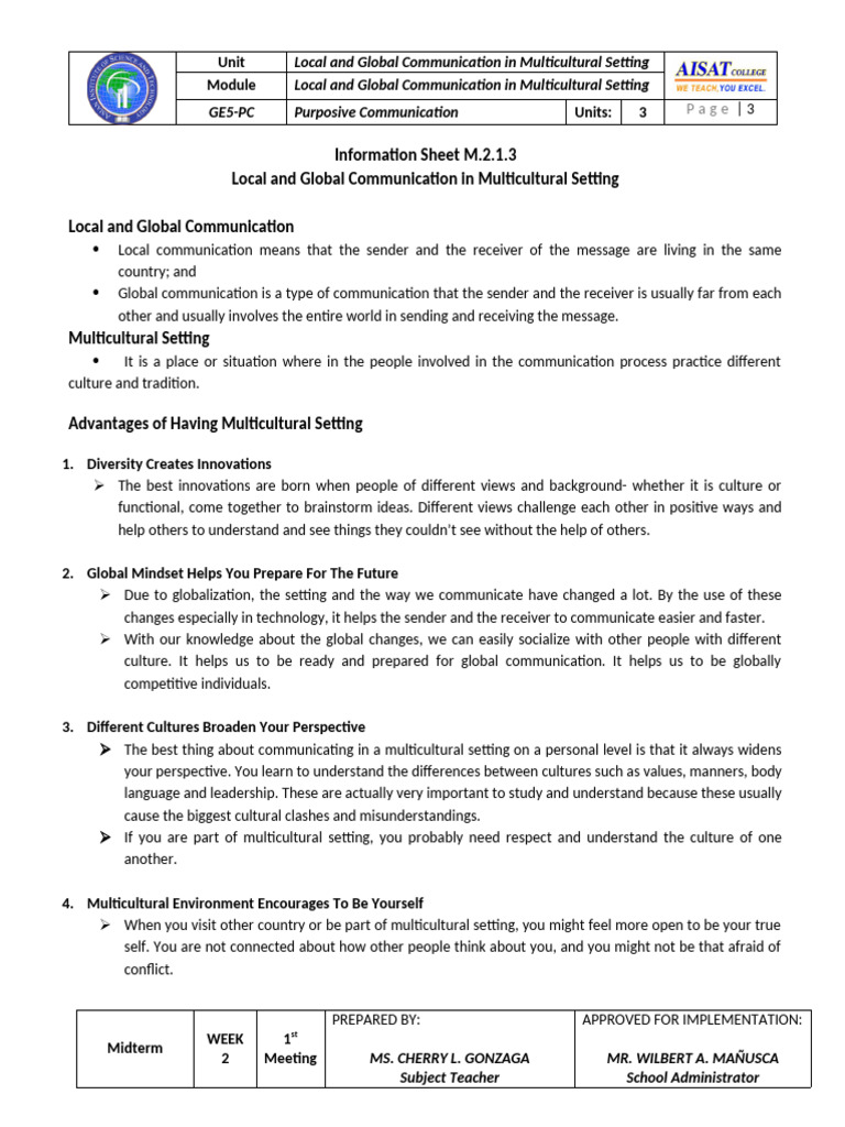 Purposive Com Info Sheet Midterm 2nd Week | PDF