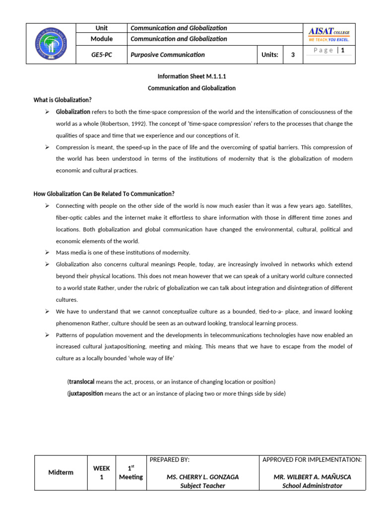 Purposive Com Info Sheet Midterm | PDF