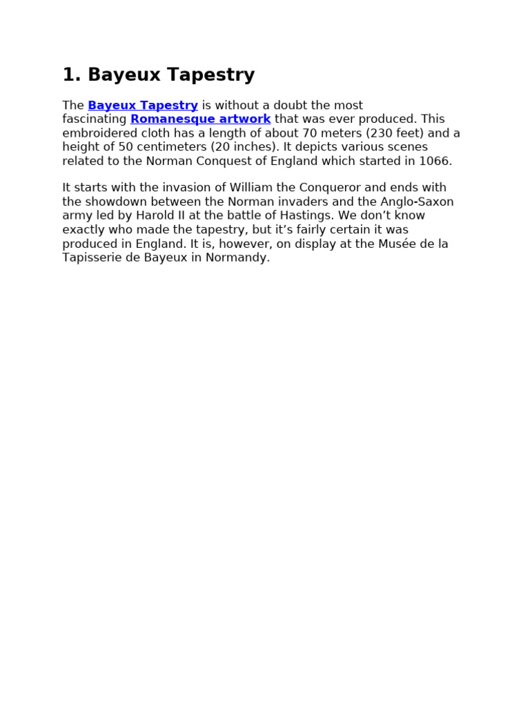 Bayeux Tapestry Romanesque Artwork | PDF