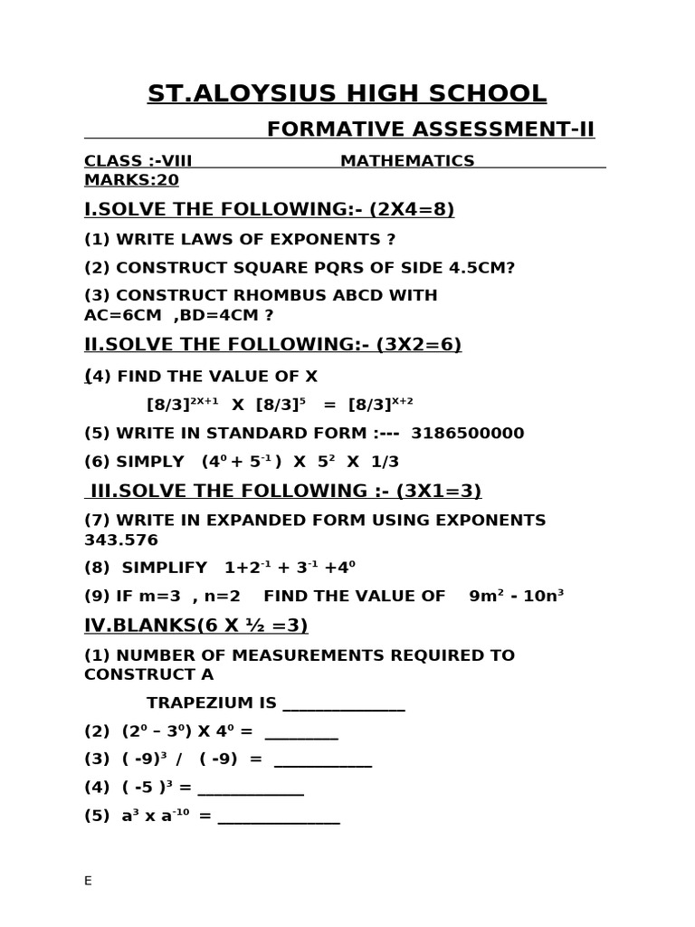 8TH Class Fa2 Set 1 | PDF