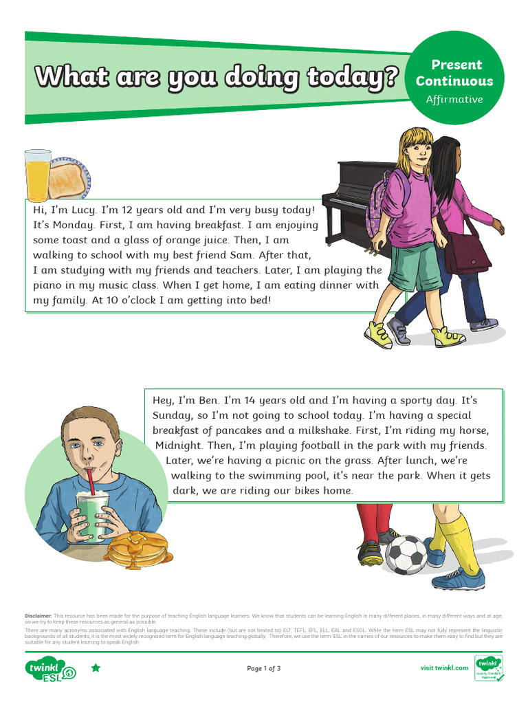 Reading Comprehension Present Continuous Teens | PDF