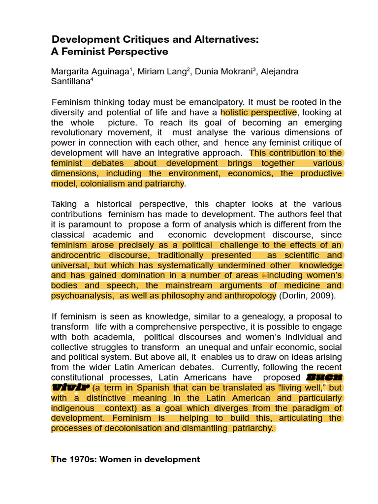 Feminist Critique of Development - Critiques | PDF