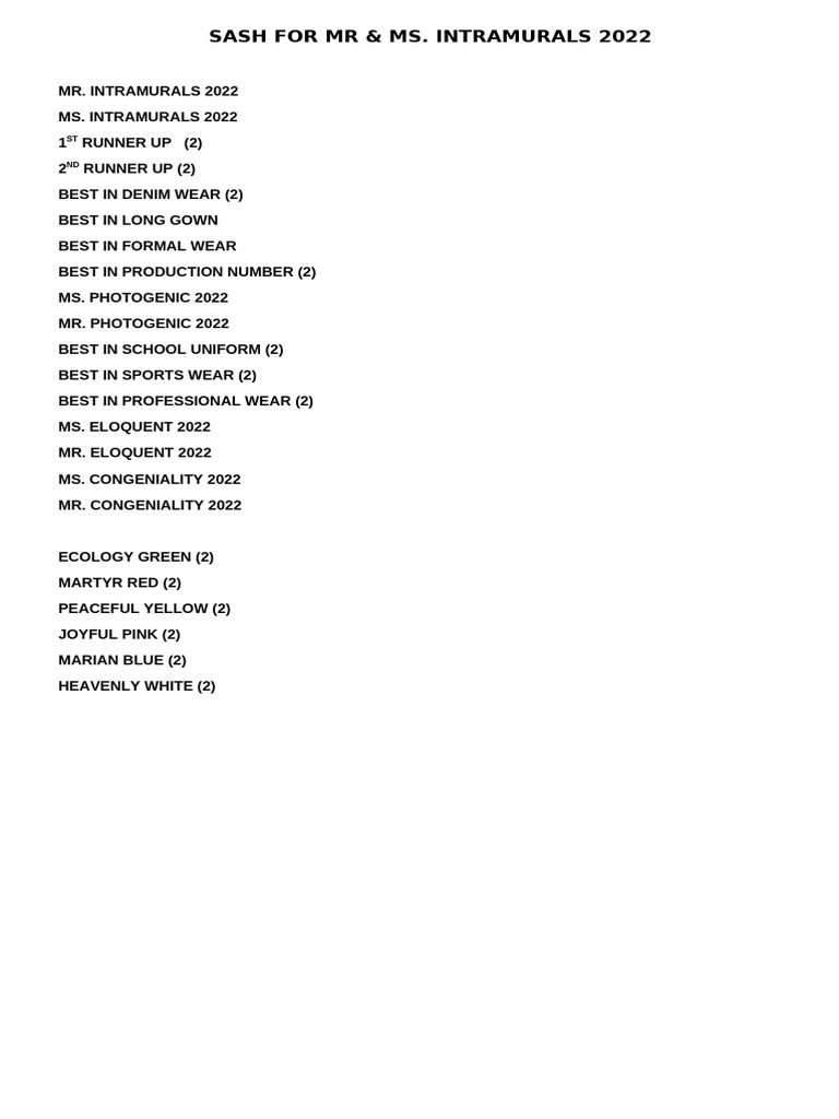 Sash For MR Intrams | PDF