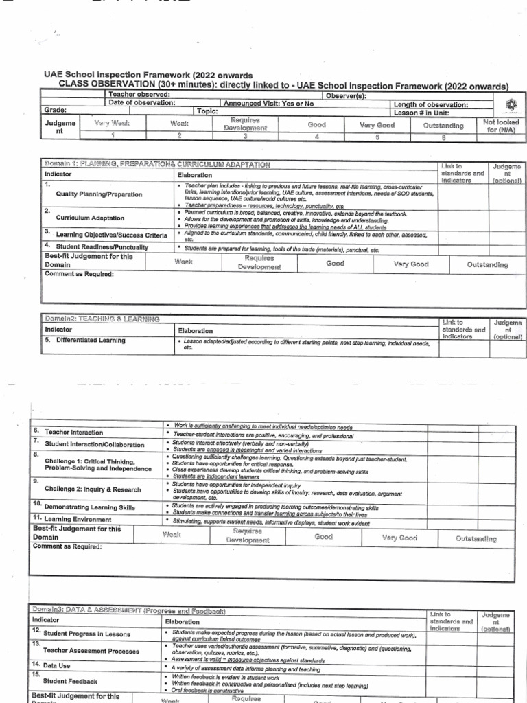 Observation Framework Template | PDF