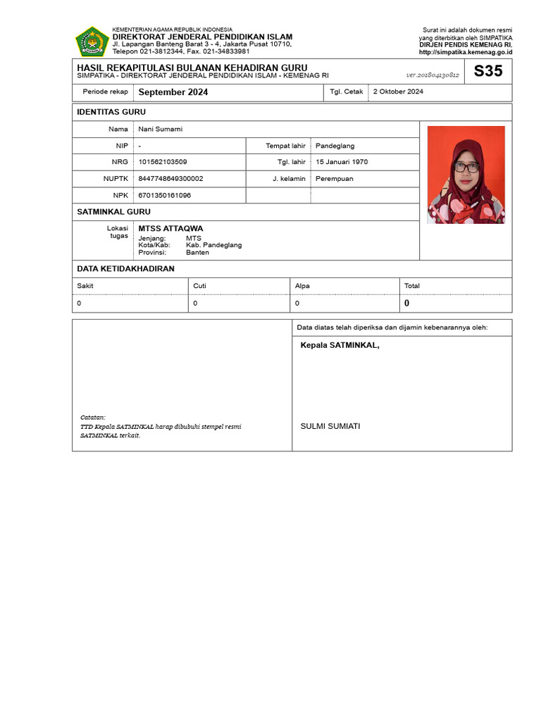 Absen Sept - Nani Sumarni | PDF