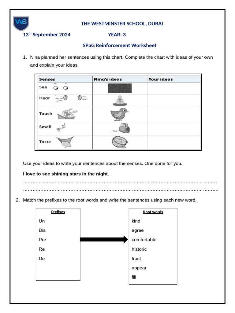 SPaG Worksheet - 1 | PDF