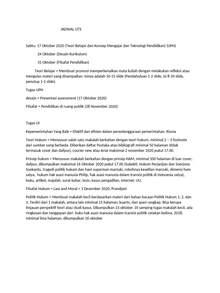 Jadwal Uts Dan Tugas | PDF