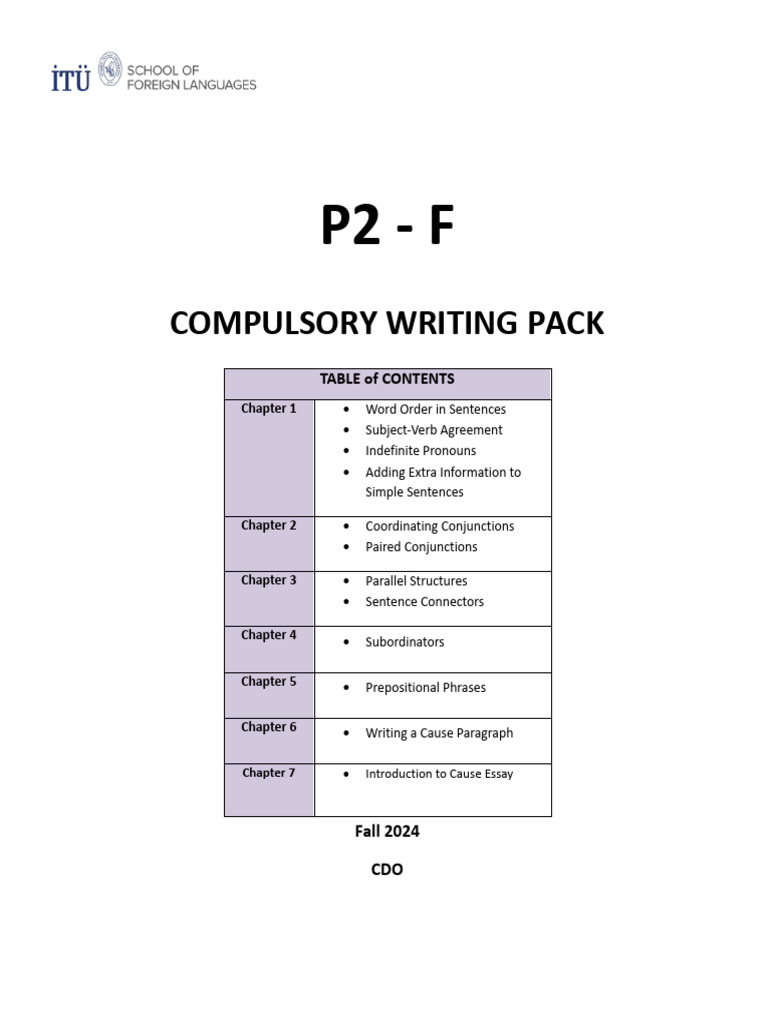 2024 - P2-F Compulsory Writing Pack - 2024-25 FALL | PDF