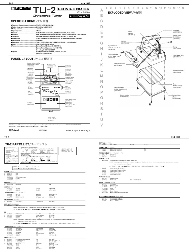 Boss TU-2 Tuner Service Manual | PDF | Electrical Connector ...
