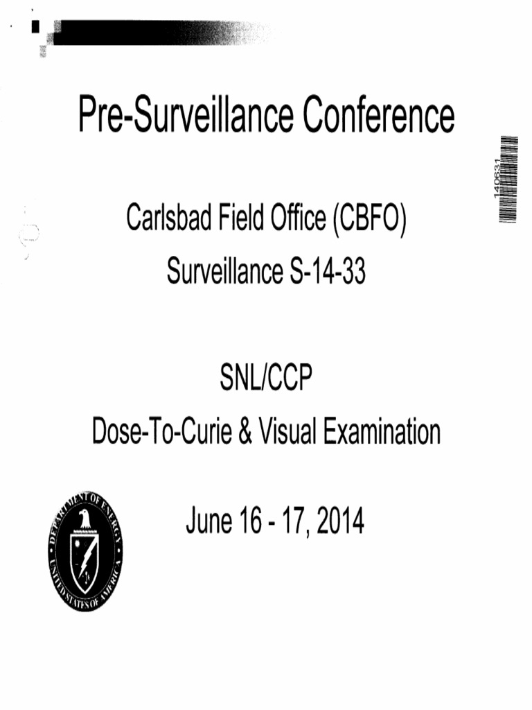 Pre-Surveillance Conference: Carlsbad Field Office (CBFO) Surveillance ...