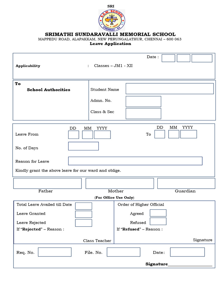 SSM School Leave Application | PDF