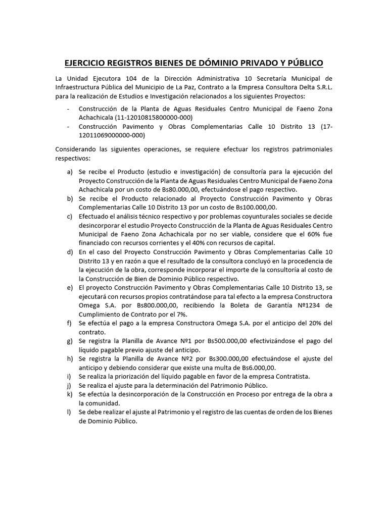 EJERCICIO REGISTROS BIENES DE DÓMINIO PRIVADO Y PÚBLICO - Impres | PDF ...