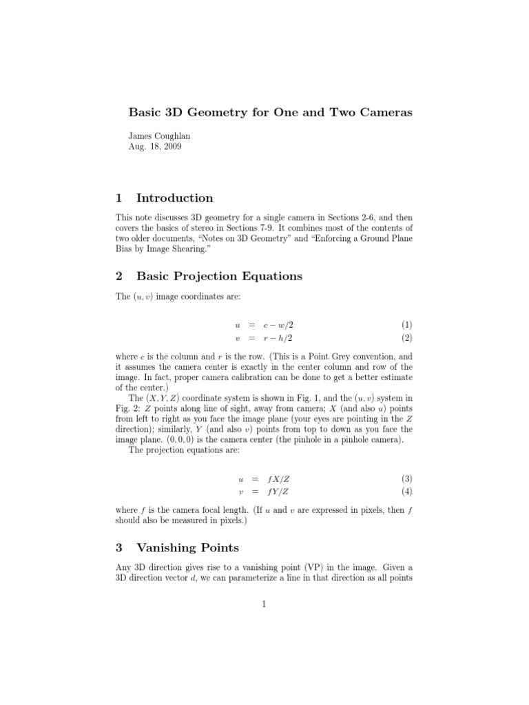 Basic 3D Geometry For One and Two Cameras | PDF | Plane (Geometry ...