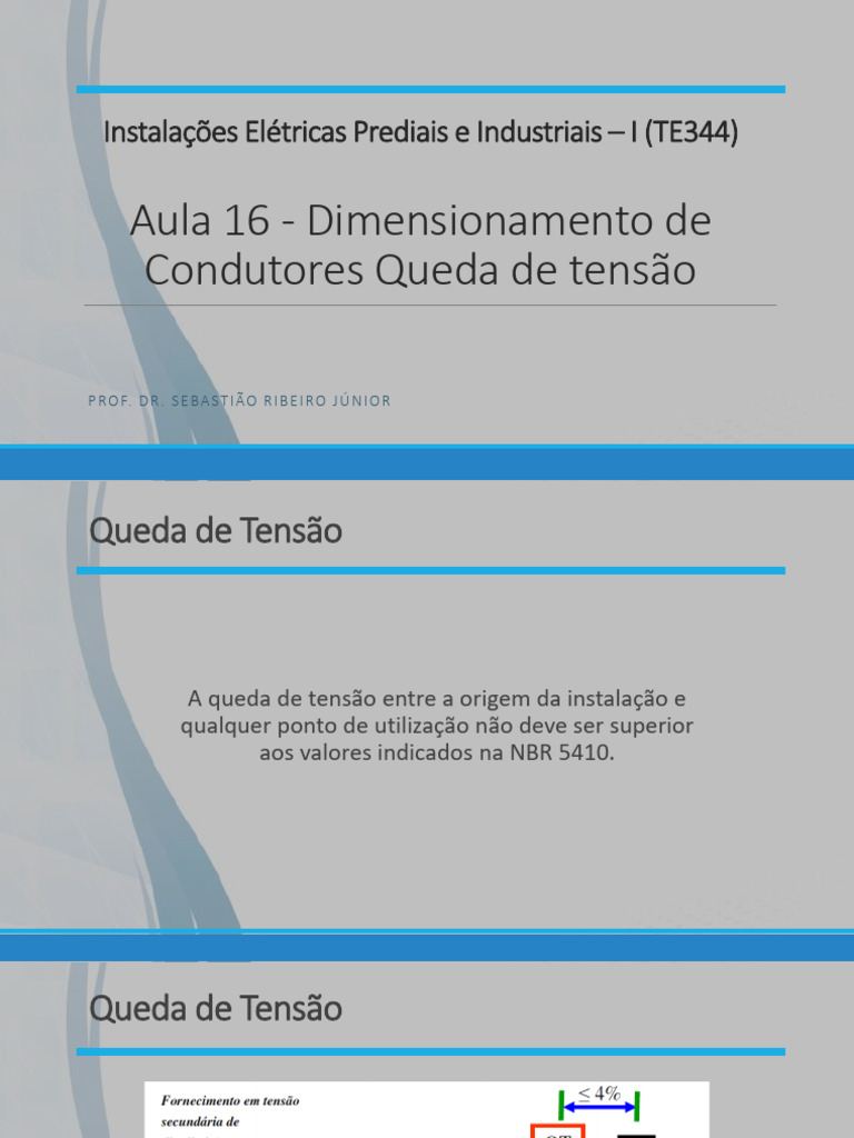 Te344 Aula 16 - Dimensionamento de Condutores e Queda de Tensao | PDF