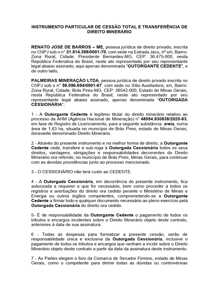 Instrumento Particular De Cessao Total E Transferencia De Direito