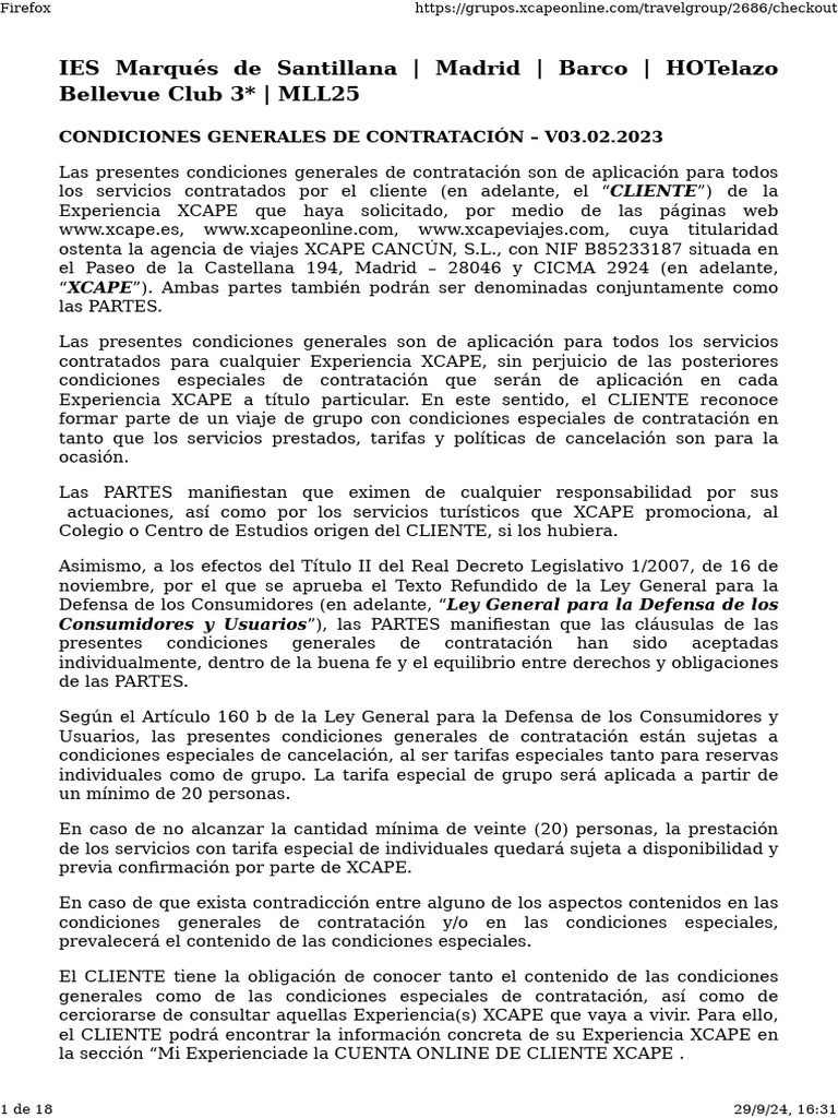 CONDICIONES GENERALES XCAPE | PDF