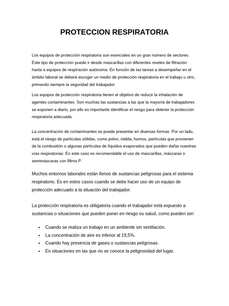 PROTECCION RESPIRATORIA | PDF PROTECCION RESPIRATORIA | PDF