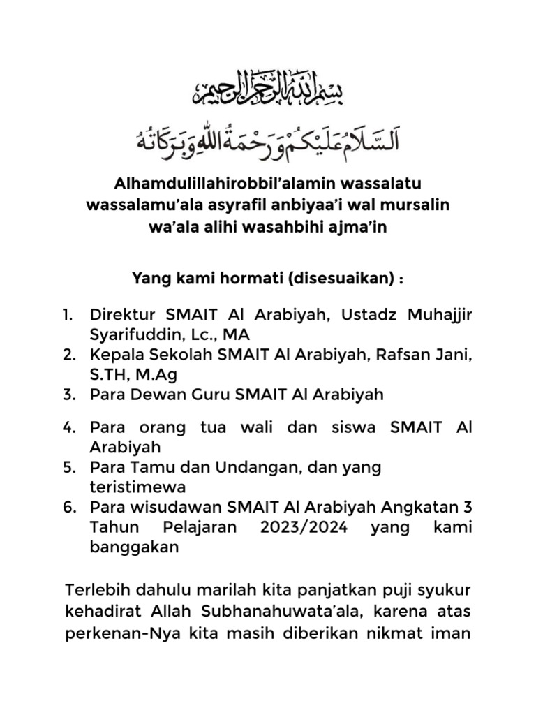 Sambutan Wisuda SMAIT | PDF
