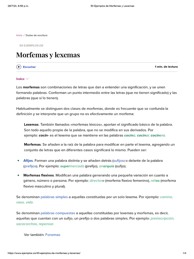 50 Ejemplos de Morfemas y Lexemas | PDF