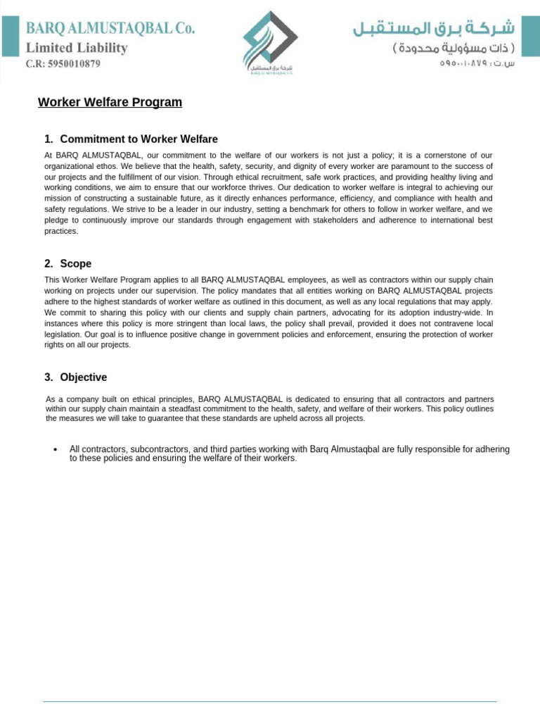 CH2M Worker Welfare Policy and Guidance Notes | PDF