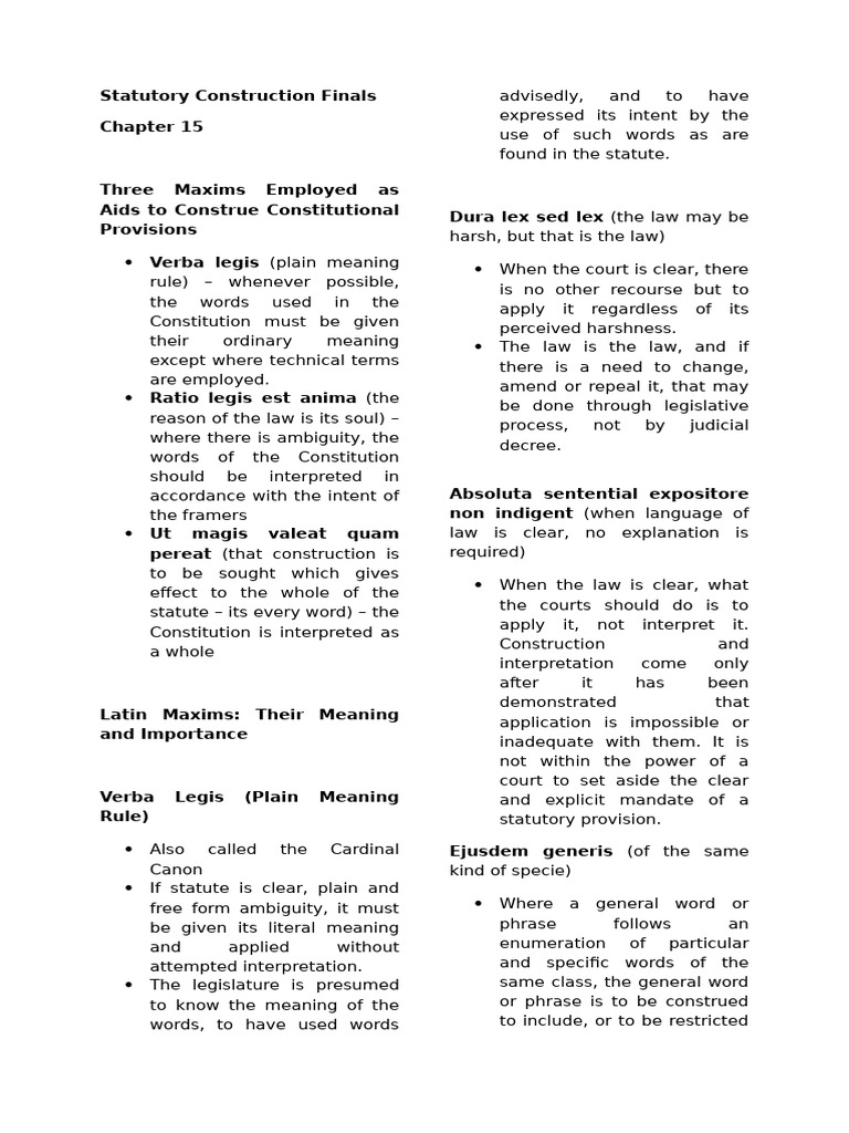 Statutory Construction Latin Maxims | PDF