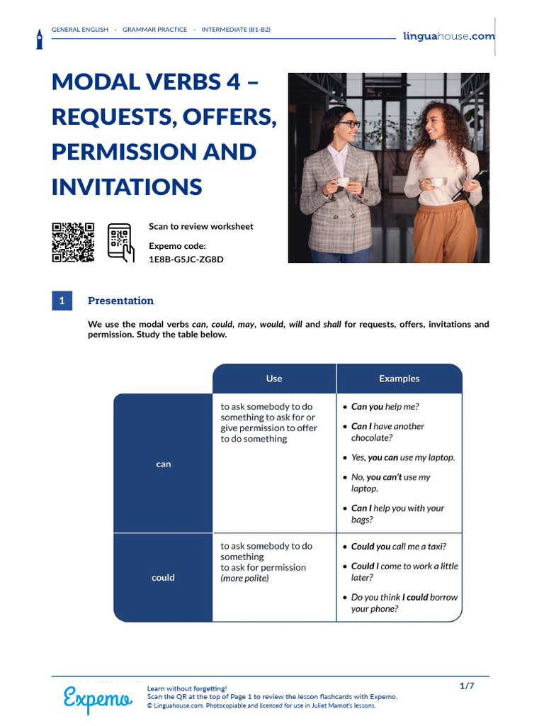 Modal Verbs 4 Requests Offers Permission and Invitations British ...