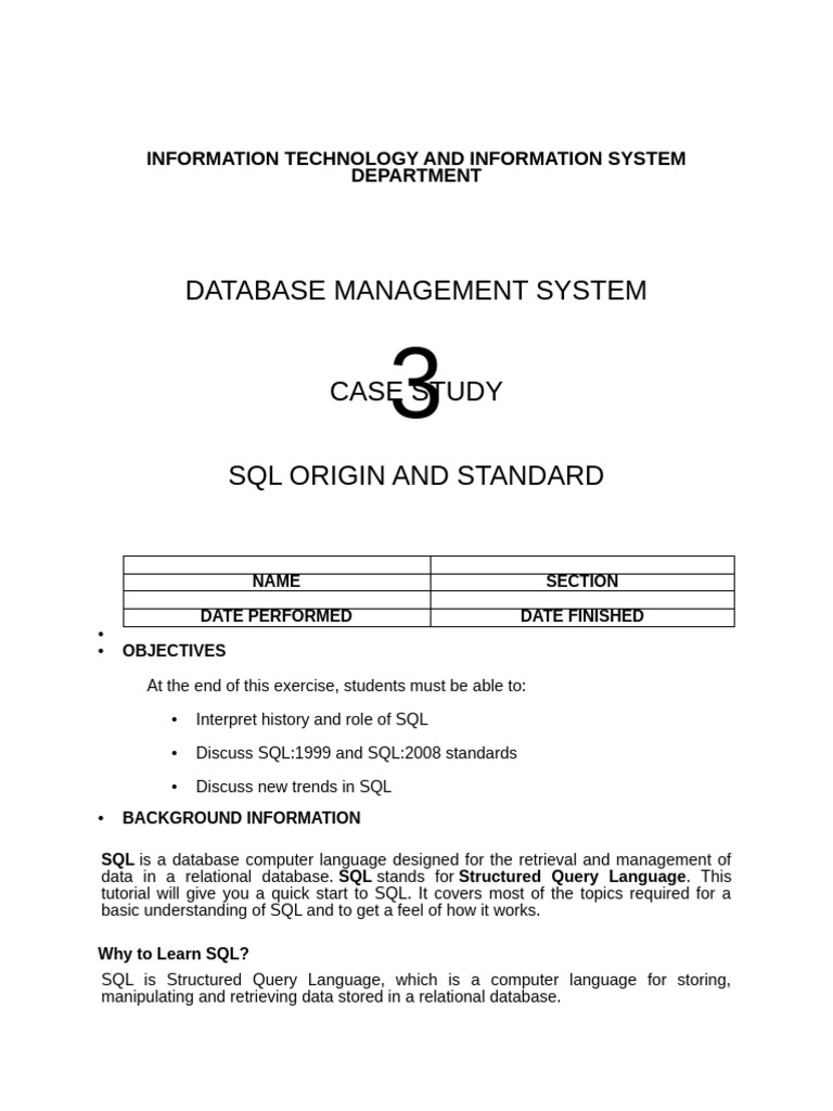 Week 11 - 12 SQL Origin and Standard | PDF