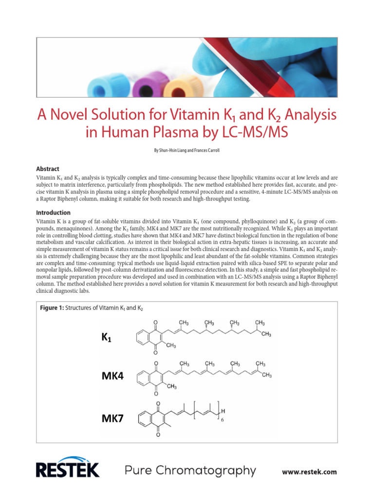 A Novel Solution For Vitamin K and K Analysis in Human Plasma by LC-MS ...