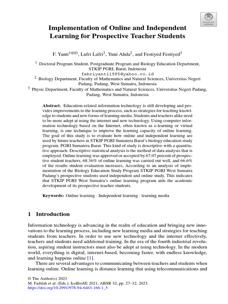 Implementation Of Online And Independent Learning For Prospective