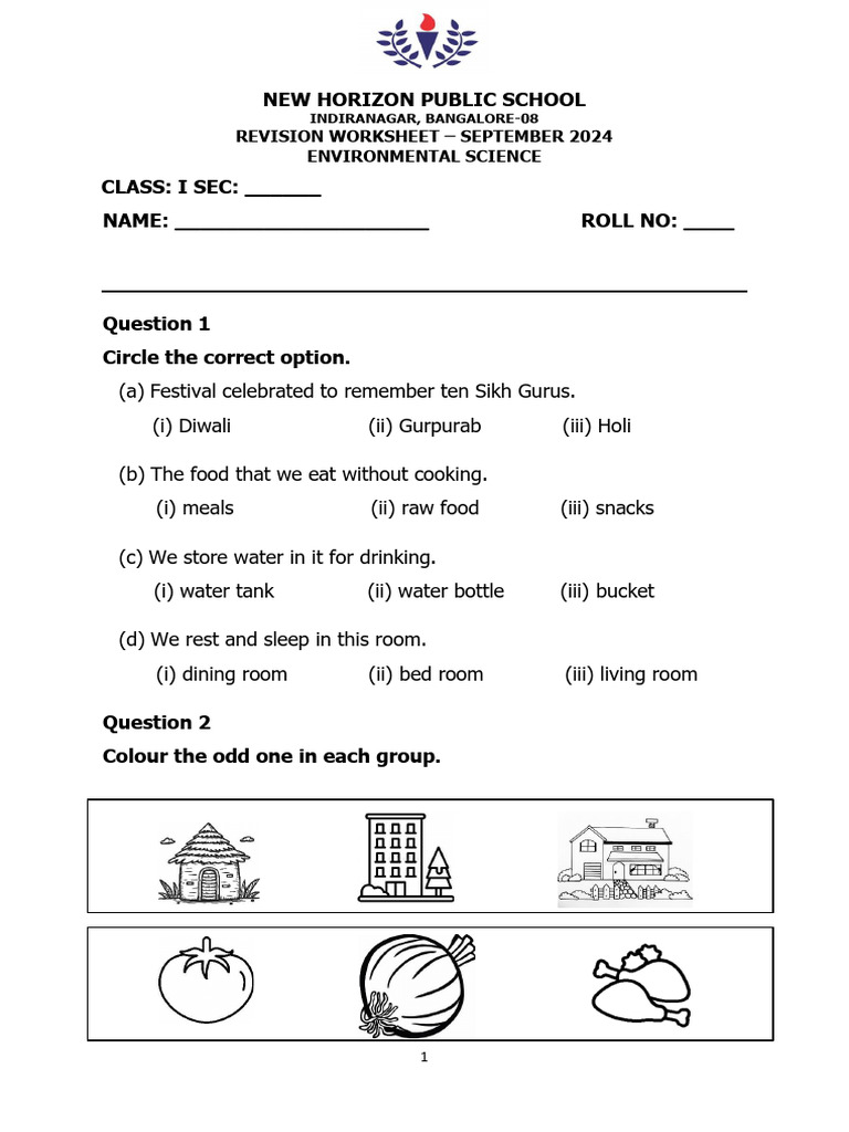 EVS Grade 1 Revision Worksheet 1725959288 | PDF