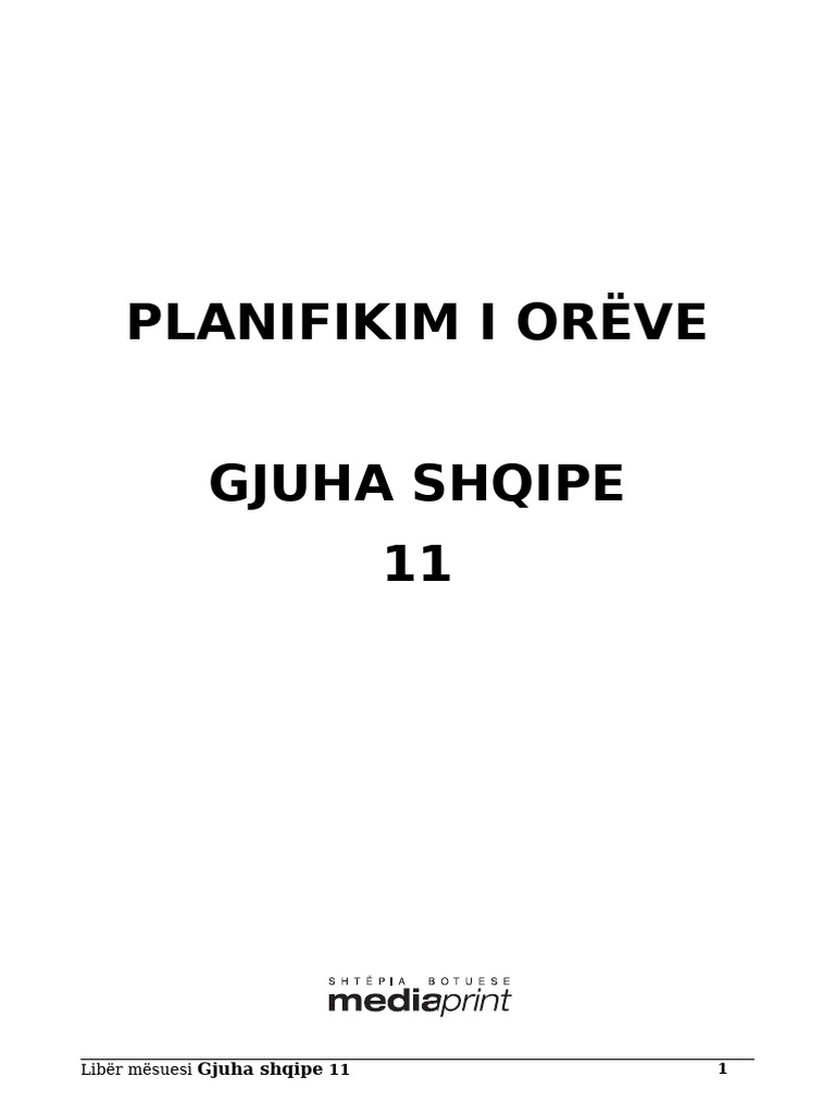 Gjuha Shqipe 11 Planifikimi I Oreve | PDF