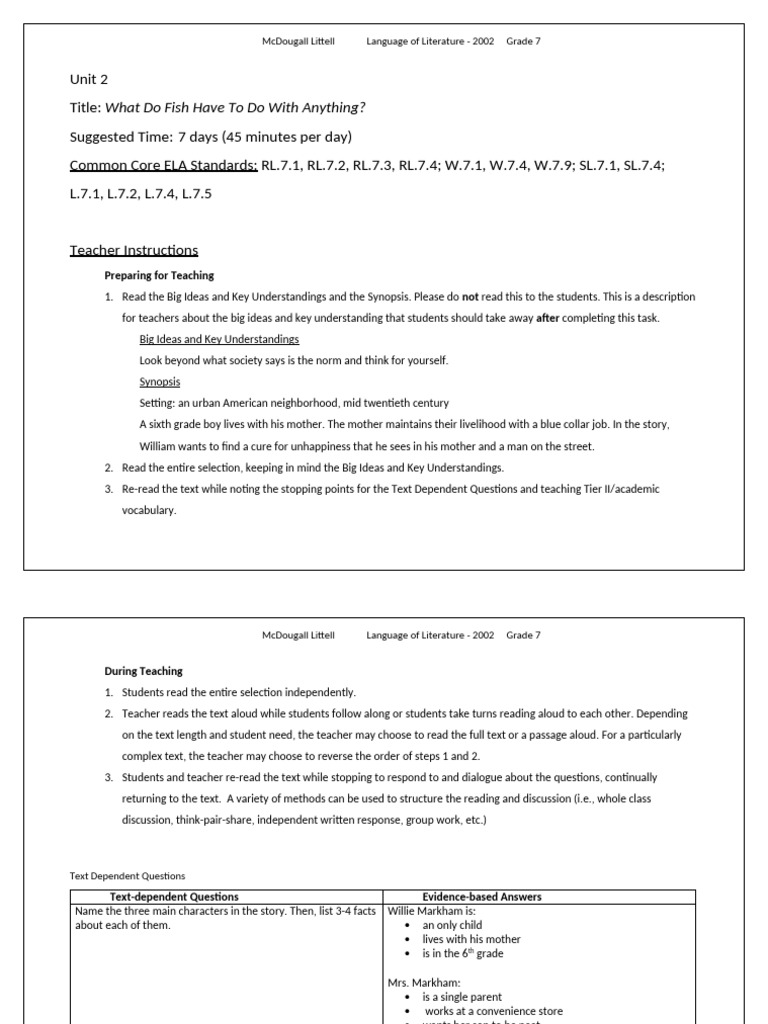 Grade7 - What Do Fish Have To Do With Anything - ML | PDF