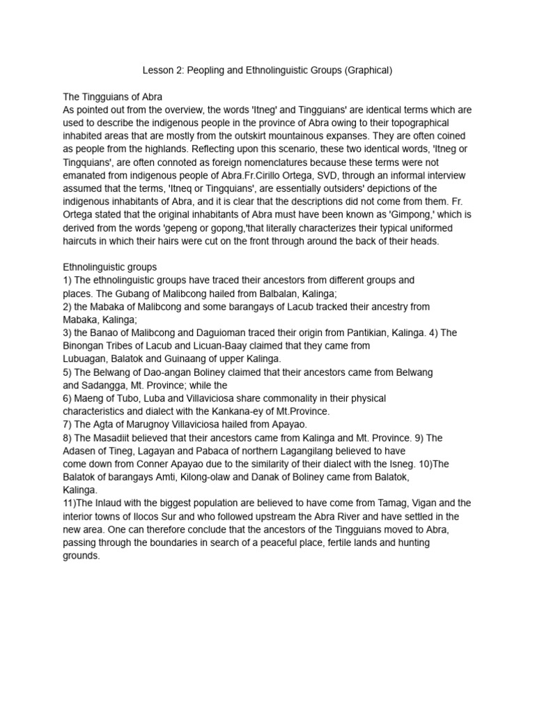 Tingguians and Ethnolinguistic Groups of Abra | PDF | Ethnic Groups ...