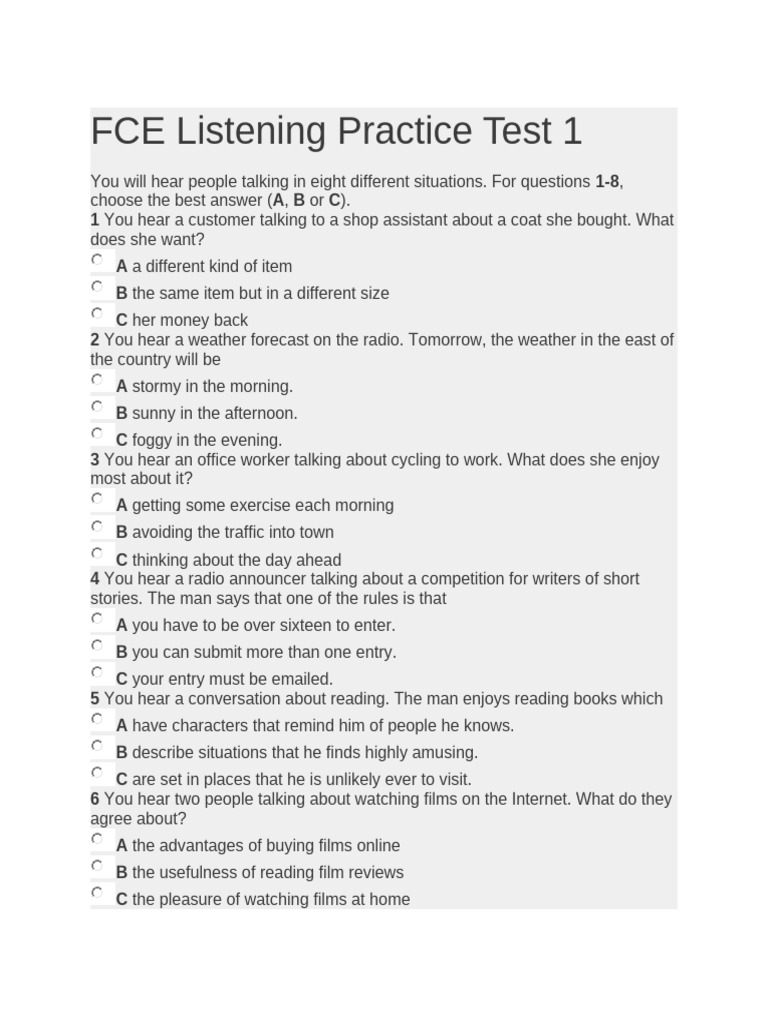 FCE Listening Practice Test 1 | PDF