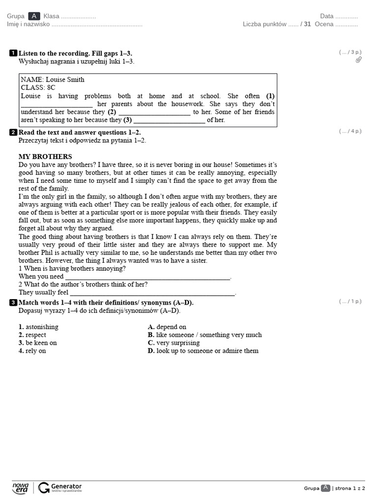 Unit 8 Test B Test (Z Widoczną Punktacją) | PDF