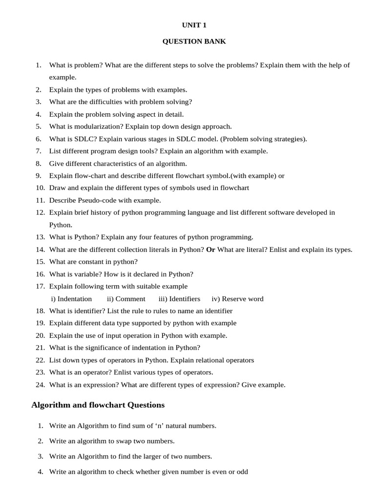 PPS- UNIT 1 _Question Bank | PDF
