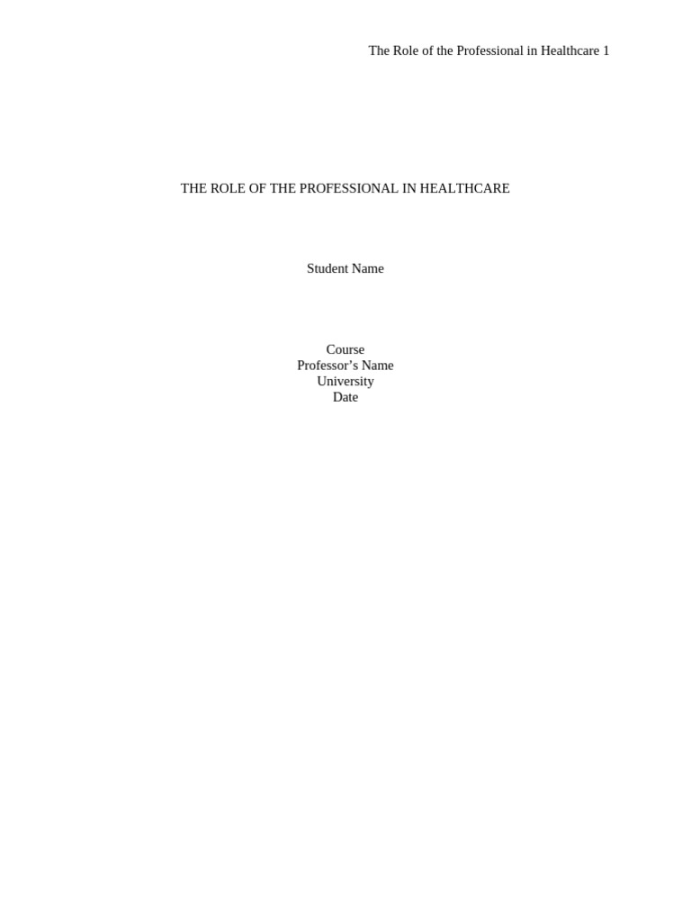 The Role of The Professional in Healthcare. | PDF